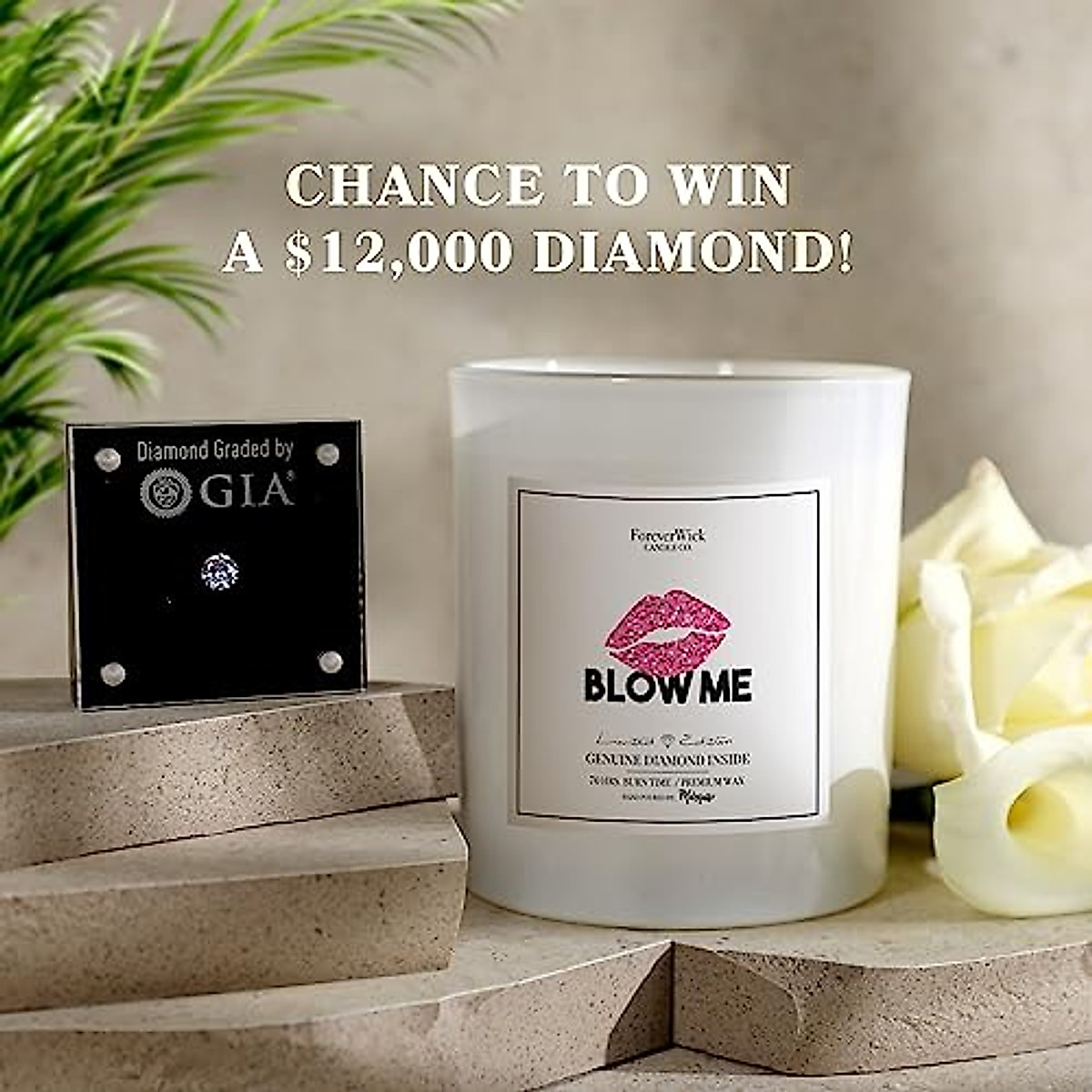 Blow Me Surprise Candle with Diamond Inside | Foreverwick Candles | Scented Soy Candles Gifts for Women Anniversary Candle Wax | Romance Candles All-Natural Organic Soy Candle 14oz | 70h