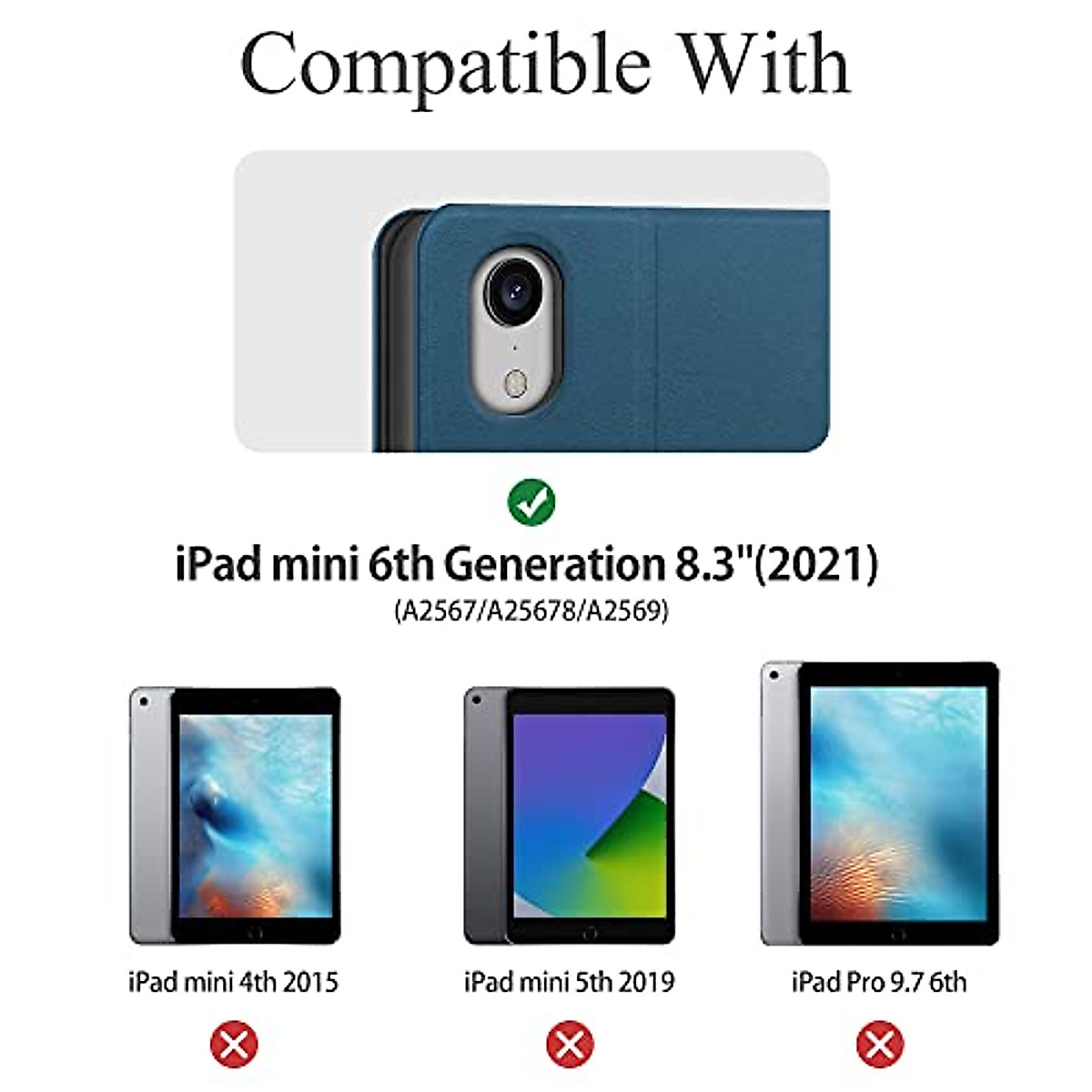 KingBlanc iPad Mini 6th Generation 2021 (8.3 Inch) Case with Pencil Holder, Auto Sleep/Wake & Stand Function, Apple Pencil2 Wireless Charging, PU Leather Folio Smart Cover for iPad Mini6, Blue