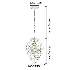 Small Crystal Chandelier for Bedroom, 90% Pre-Assembled 1 Light White Chandelier, Mini Acrylic Crystal Ceiling Light Fixture Charming for Girls Room, Closet, Bathroom, Entryway, Dining Room