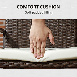 Outsunny 2 Piece PE Rattan Outdoor Dining Chairs with Cushion, Patio Wicker Dining Chair Set with Backrest, Armrests for Patio, Deck, Garden, Cream White