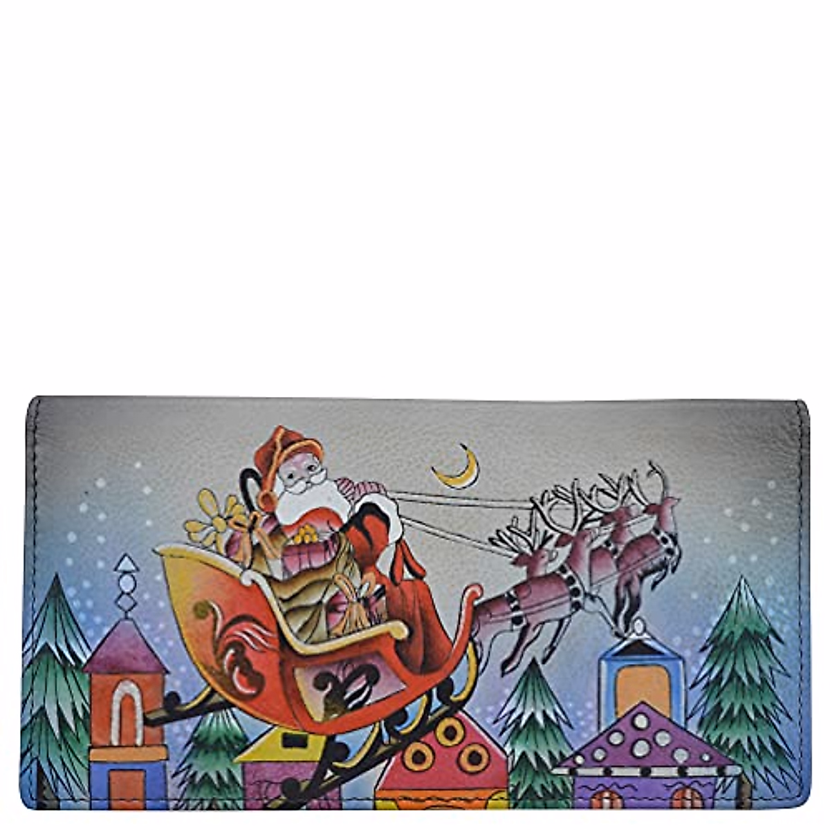Anna by Anuschka Women's Hand-Painted Genuine Leather Clutch Wallet - Riding With Santa
