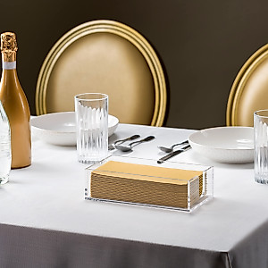 BloominGoods Guest Towel Napkin Holder For Bathroom Or Kitchen - Clear Acrylic Hand Towel Storage Tray - Classic Rectangle Napkin Holder For Table, Dining table.