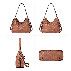 BROMEN Purses for Women Vegan Leather Hobo Bags Designer Handbags Large Shoulder Crossbody Bag with Adjustable Strap Brown