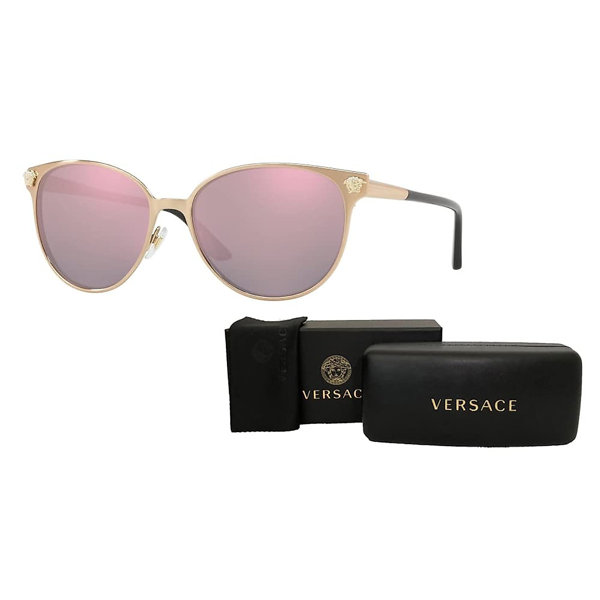 Versace VE2168 14095R 57MM Pink Gold/Dark Grey Mirror Pink Sunglasses for Women + BUNDLE With Designer iWear Eyewear Kit