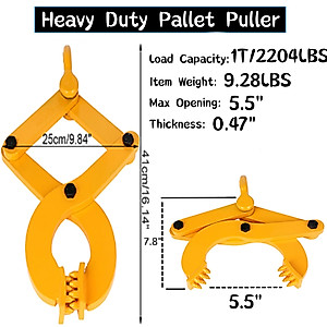 GPOAS Pallet Puller Clamp 1T/2204lbs Stump Puller Steel Single Scissor Truck Material Handling with 5.5 Inch Jaw Opening Industrial Pallet Hook Puller Tool For Hoisting Wood, Board