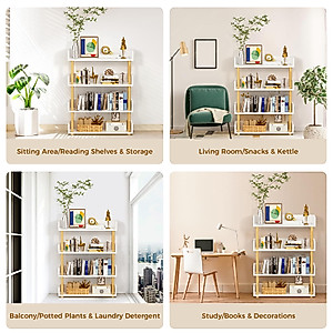 Petpvilit 4-Tier Wooden Bookshelf, Modern Open Bookcase with Top Edge and Solid Wood Frame, Freestanding Bookshelf Storage Organizer for Home Office Living Room