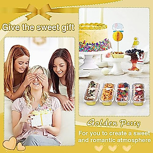 Bigmeta Mini Loaf Pans with Lids and Spoons- 50 Pack 6.8oz Aluminum Bread Cupcake Pie Foil Pans with Sealing Sticker, Rectangle Disposable Cake Tins Brownie Baking Cups for Picnics Party- Gold