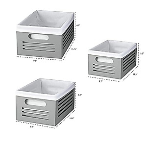 Creative Scents Wooden Crates for Storage - Set Of 3 Sizes Nesting Crates with Removable Fabric Liner, Cutout Handles and Breathable Holes - The Best Sizes Chosen for Home Storage Bins (Grey)