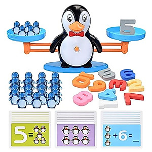BAKAM Penguin Balance Scale & Number Counting Blocks Games for Kids Ages 3-5, Montessori Math Games for Kids 5-7, Preschool Kindergarten Learning Activities, STEM Educational Toys for 3+ Year Old
