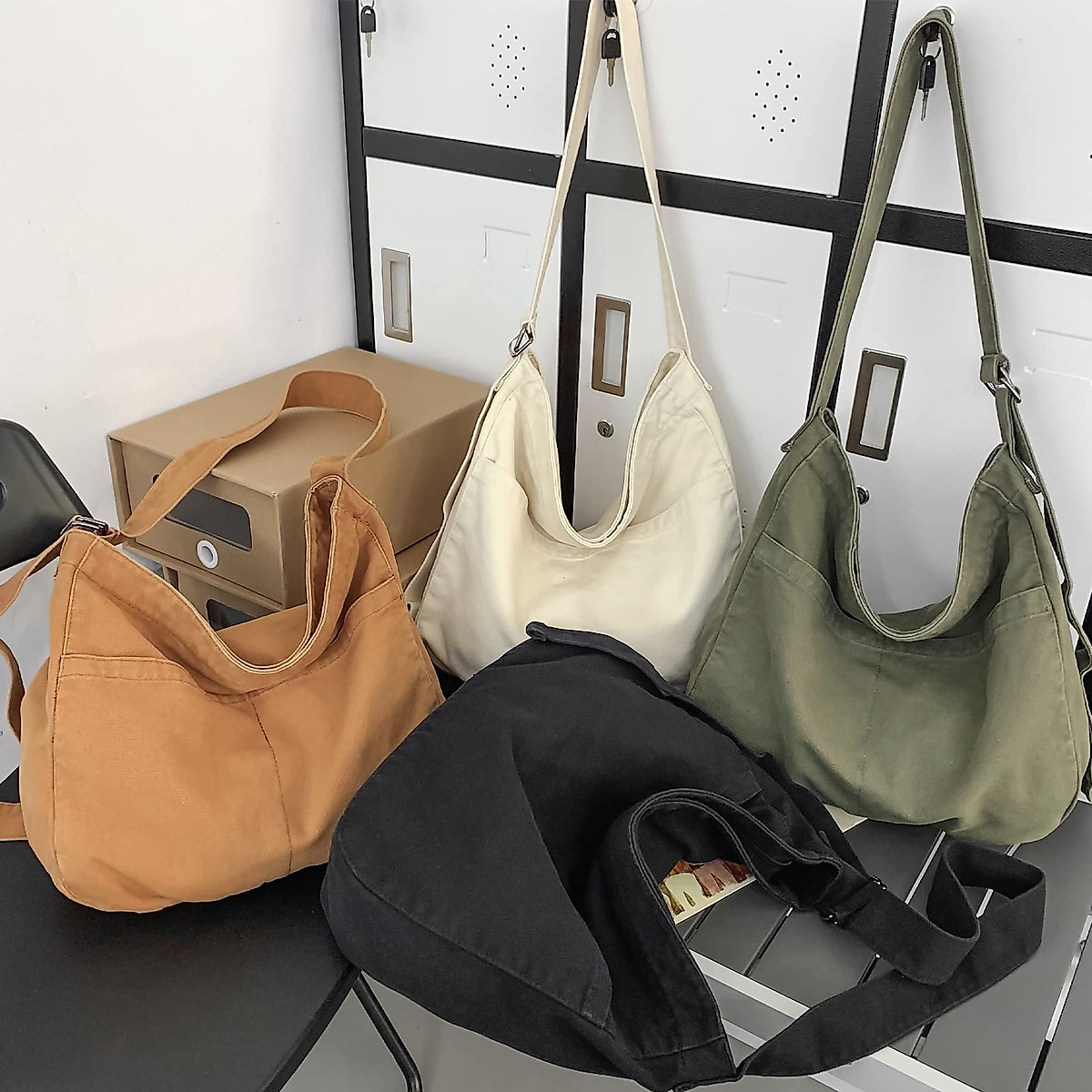 Micmores Crossbody Bags for women, Large Hobo Bag Canvas Messenge Tote Handbagr for Travel Work Shopping(Off White)