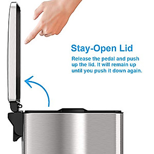 iTouchless SoftStep Bathroom Slim Step Control System & Removable Inner Bucket Trash Cans with AbsorbX Odor Filter, 3 Gallon Stainless Steel