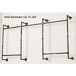 ZYUXUAN Industrial Wall Clothes Rack, Heavy-Duty Clothing Rack, Pipe Style Garment Rack with Four Hanging Rods for Home, Laundry Room, Retail Store, Rustic Black (five hanging rods)