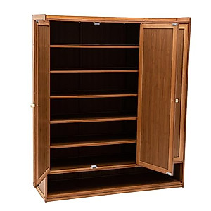 CNCEST Shoe Cabinet with Shutter Doors, 8 Tier Bamboo Floor Standing Shoe Shelf Storage Organizer for Home Entryway (1, Brown-90x32x107cm)