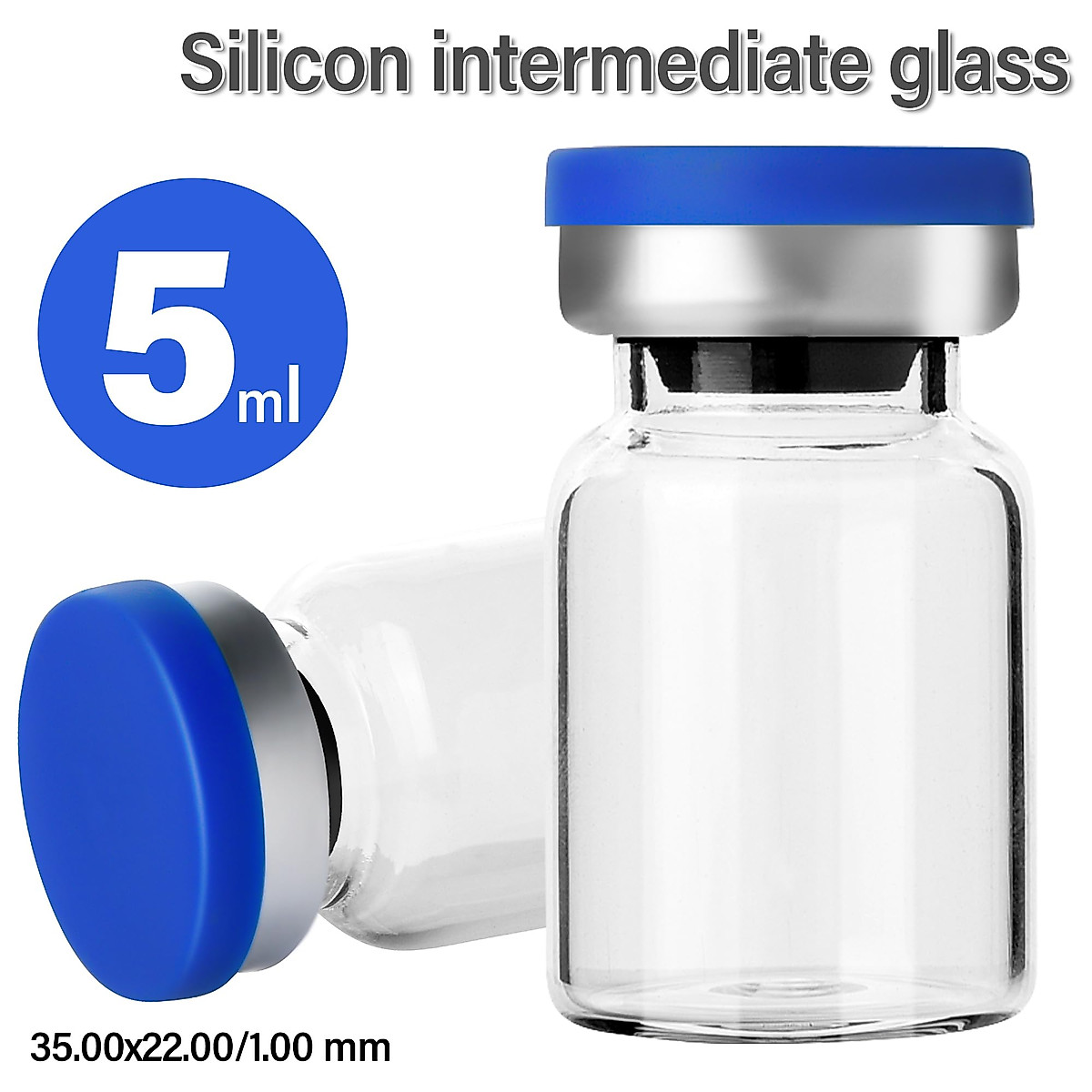 Plceo Sterile Empty Vials with Self Healing Injection Port,with Aluminum Plastic Cap，Sealed Empty Vials (5ML 10PCS)