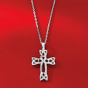 Ross-Simons Sterling Silver Celtic Trinity Knot Cross Pendant Necklace. 18 inches