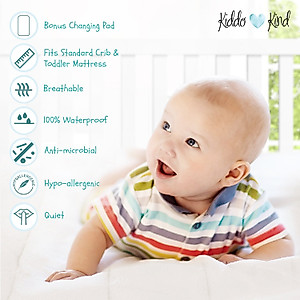 Kiddo Kind Baby Crib Mattress Protector with Free Portable Changing Pad - Waterproof Crib Mattress Pad Also Fits Toddler Bed