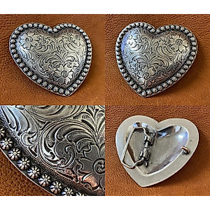 HA0478 Antique Floral Engraved Heart Berry Belt Buckle Fits 1-1/2"(38mm) Belt (Antique Silver)