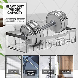 Clara Clark Shower Caddy Adhesive Shower Organizer, Shower Shelf Caddy for Bathroom Storage & Home Decor, Large Capacity Shower Rack Storage, Rustproof Shower Shelves, Stainless Steel Shower Caddies