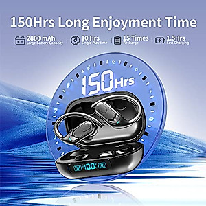 Falebare Headphones Wireless Bluetooth Earbuds 150Hrs Playtime with 2800 mAh LED Display Charging Case Over-Ear Buds with IPX7 Waterproof Earhooks Headset for Sports Running Workout Gym Black
