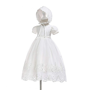 DINGDONG'S CLDINGDONG'S Closet Baby Toddler Girls Christening Baptism Embroidered Flower Dress with Bonnet 2Pieces Grown Outfit(6Months)