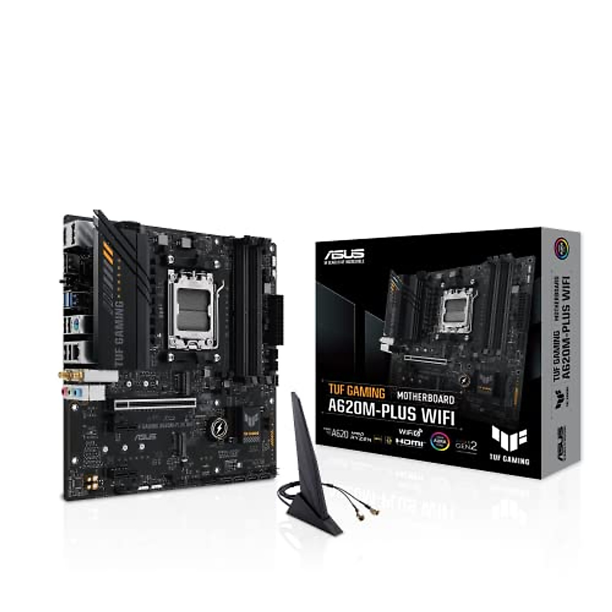 ASUS TUF Gaming A620M-PLUS(WiFi) AMD AM5 (Ryzen 7000) microATX Gaming Motherboard(DDR5,PCIe 4.0,2xM.2 Slots,2.5Gb LAN,Wi-Fi6,2xDisplayPort,HDMI,Front USB 3.2 Gen 1 Type-C,BIOS Flashback,M.2 Q-Latch)