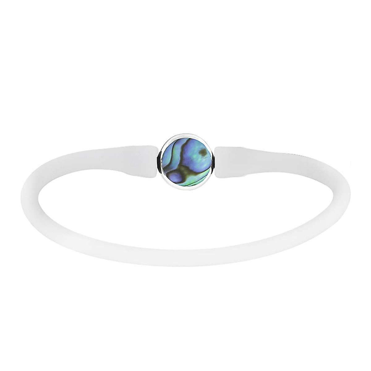 Starborn Reversible Round Ammolite and Abalone Shell Bracelet with White Silicone Bands