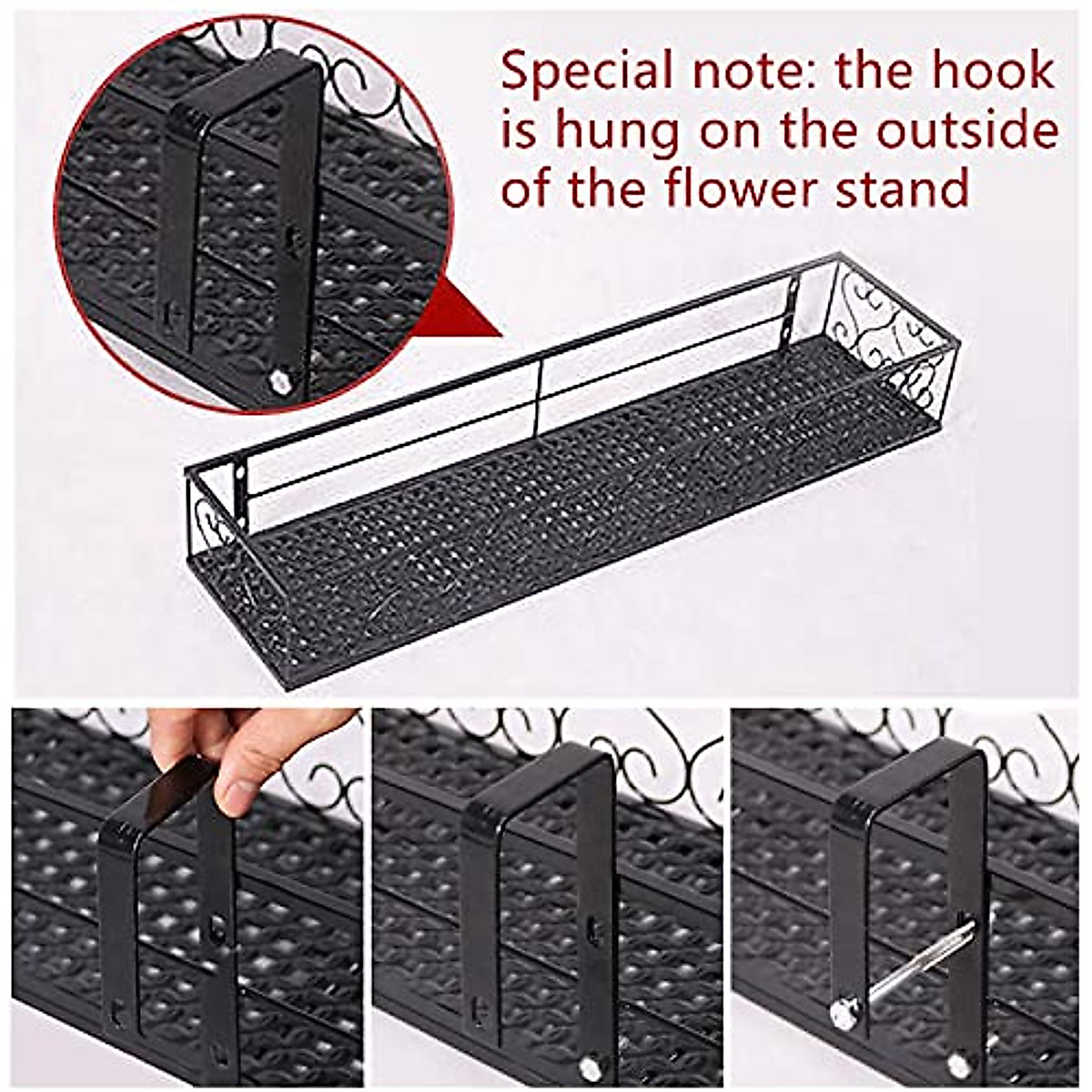 Hanging Railing Planter Iron Art Hanging Flower Baskets Flower Pot Holders Plant Holder Over The Rail Metal Fence Planters Assemble Plant Racks Shelf Containers for Patio Balcony Porch Fence,Square