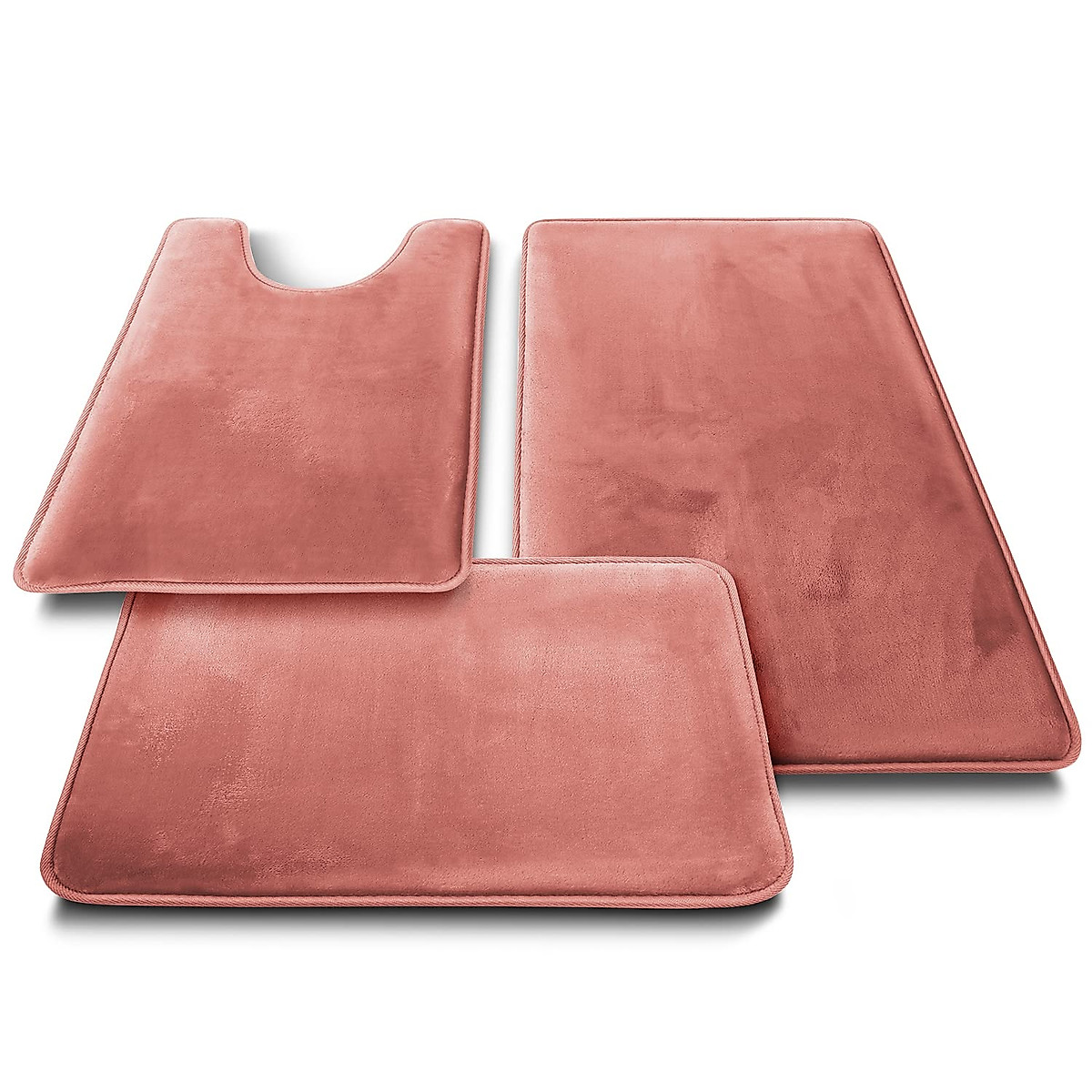 Clara Clark 2 Piece Bathroom Rugs Bath Mat Set, Velvet Memory Foam Bath Mats for Bathroom - Non-Slip, PVC Backing Bath Rugs, Washable Bathroom Rug Mats - Dries Quickly, Bathroom Rug Set - Misty Rose