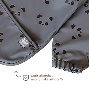 Long Sleeve Bib, Baby Toddler Bib, 6-24 Months, Waterproof Mess-Proof Fabric, Art Smock, Catch-All Pocket, Feeding Bib (Dark Grey Panda)