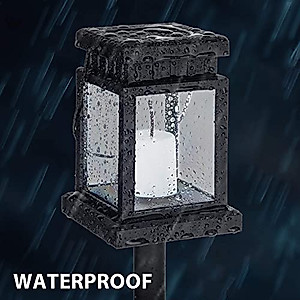 Solpex Solar Pathway Lights 8 Pack LED Outdoor Hanging Lanterns Garden Solar Lights with Stake for Walkway, Waterproof Decorative Candle Light Effect Lantern for Pathway, Patio, Deck