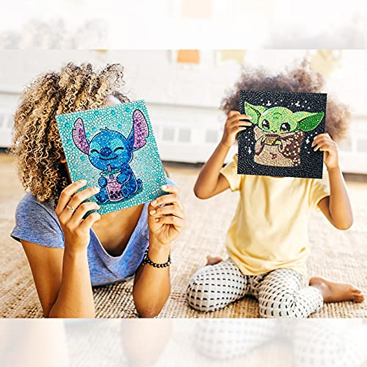 5D Diamond Painting Kit for Kids with Wooden Frame Easy Small Anime Diamond Painting Full Drill Diamond Art Gem Painting for Beginners 7X7 inch (Baby Yoda)