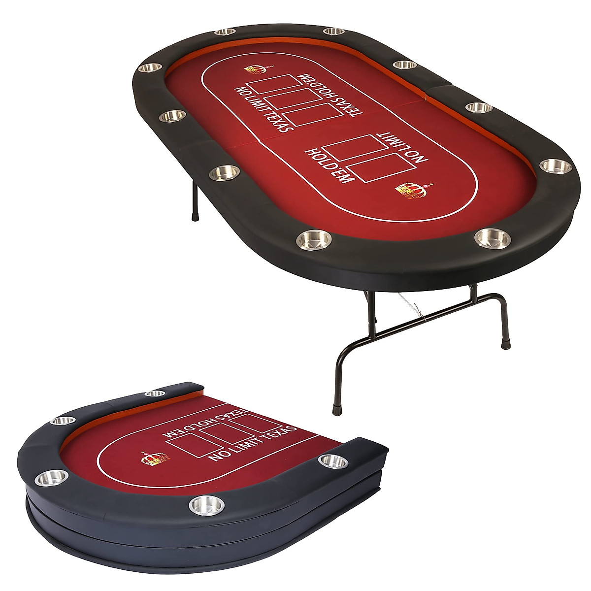 Koreyosh 91'' Folding Poker Table 10 Players Casino Poker TableTexas Holdem Poker Table Game Table with Stainless Steel Cup Holder(Red)