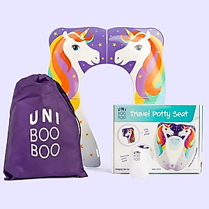 UNI BOO BOO Travel Potty Seat - Portable and Foldable Toddler Kids Toilet Training Seat for All Toilets - with Splash Guard and Rubber Pads - Free Kids Travel Bag for Boys and Girls (Unicorn)