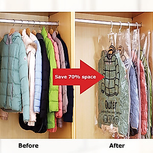 Hanging Vacuum Storage Bags, 2024 New Reusable Hanging Vacuum Storage Bags for Clothes, Coats, Jackets, Hanging Compressible Storage Bag Space Saver Bags with Hand Pumps (Large, 5Pcs)