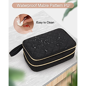 MONSTINA Travel Makeup Bag,Double Layer Toiletry Organizer Women Makeup Brush Bag Cosmetic Case Portable Large Wide-open Pouch Brush Holder Purse Bag