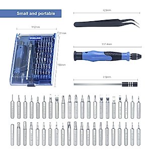 Mini Screwdriver Set with 42 Bits, VCELINK 45 in 1 Small Precision Magnetic Tiny Screwdriver Bit Kit with Tweezers & Extension Shaft for Laptop, PC, Phone, Computer, Game Console