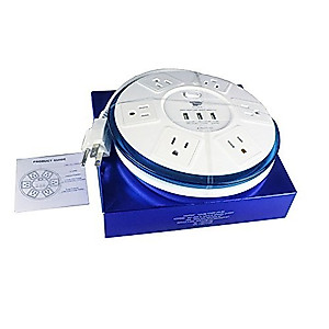 TP UFO Slim Design 6-Outlet Clear-Blue Round Power Center, 3 Quick Charging USB Ports, 4-Ft Heavy Duty Power Cord, Tabletop Surge Protector EMI-/RFI-Filter for Home Office Meeting Room UL Listed