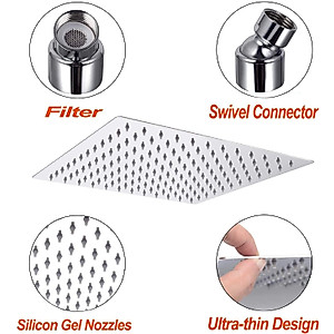 [5-year Warranty] Diamber Best Rain Shower Head 12 inch, SUS 304 Stainless Steel Rainfall Showerhead, Easy to Install & Clean Waterfall Rain Head for Bathroom, Polished Chrome, Square