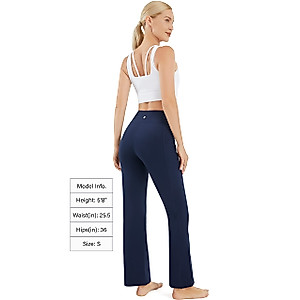 AFITNE Fleece Lined Pants Women Flare Leggings Bootcut Yoga Pants High Waisted Winter Warm Thermal Pants with Pockets-NavyBlue-M