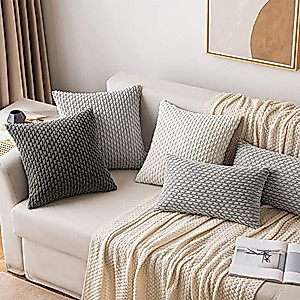 MIULEE Throw Pillow Covers Soft Corduroy Decorative Set of 2 Boho Striped Pillow Covers Pillowcases Farmhouse Home Decor for Couch Bed Sofa Living Room 18x18 Inch Cream White
