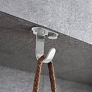 Cionyce 6 PCS Stainless Steel Screws Mount Ceiling Hooks, Brushed Nickel Towel Hook Heavy Duty Robe Clothes Hook, Under-Shelf Coat Hook Hanger for Bathroom Kitchen Cabinet