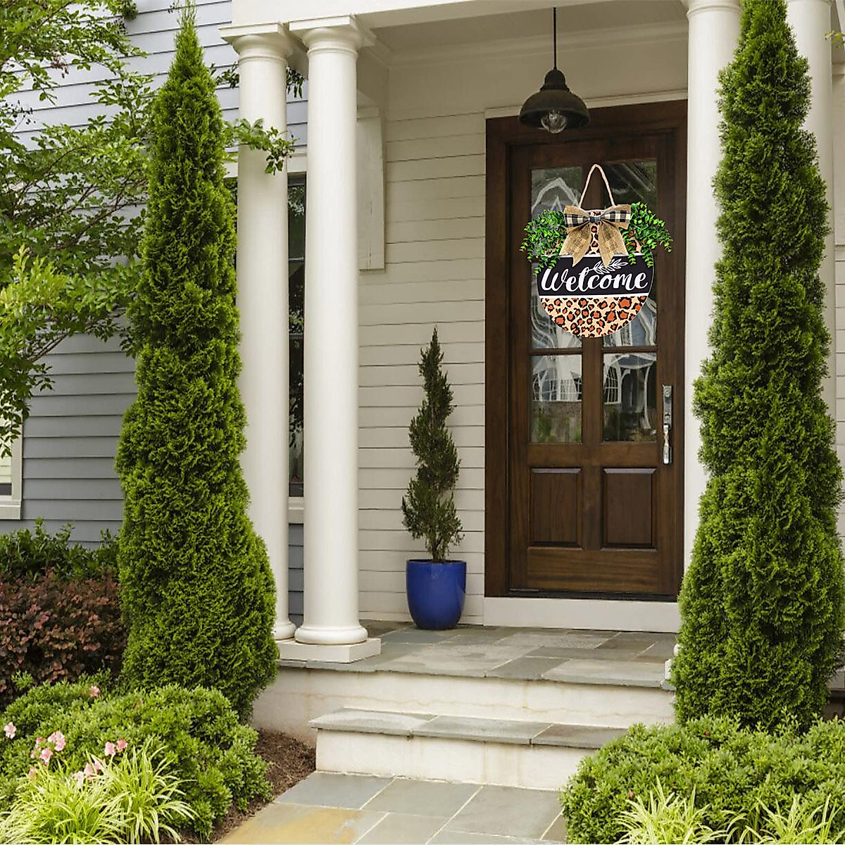 Autumn Decorations Leopard Wreath with Bow Indoor Outdoor - Halloween Leopard Welcome Sign Decorative for Front Door Wall Home Garden Decor