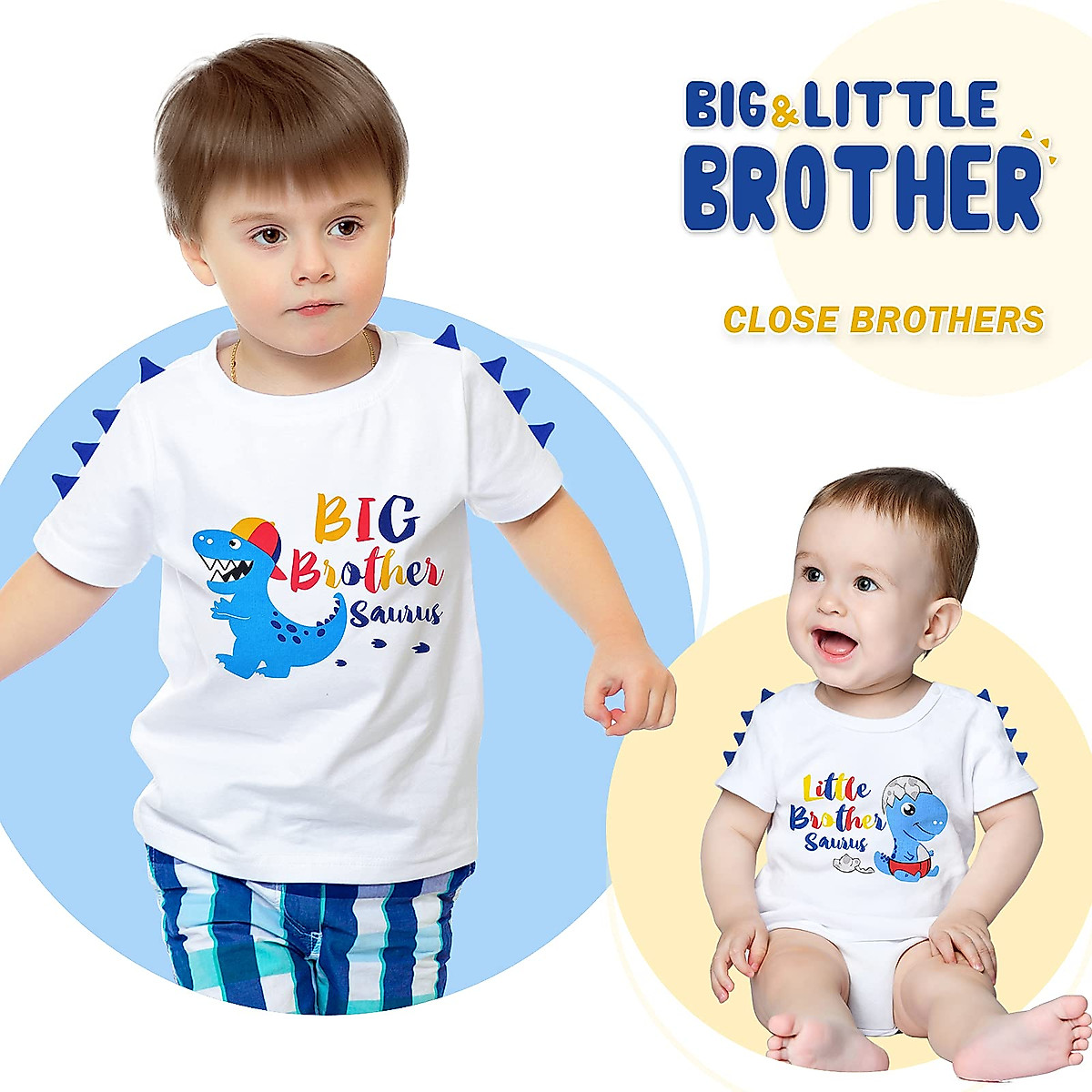 WAWSAM Big Brother Little Brother Matching Outfits Big Bro Little Bro Sibling Shirt Set Dinosaur Matching Outfit Gifts Included Big Bro. T Shirt Lil Bro Bodysuit Set