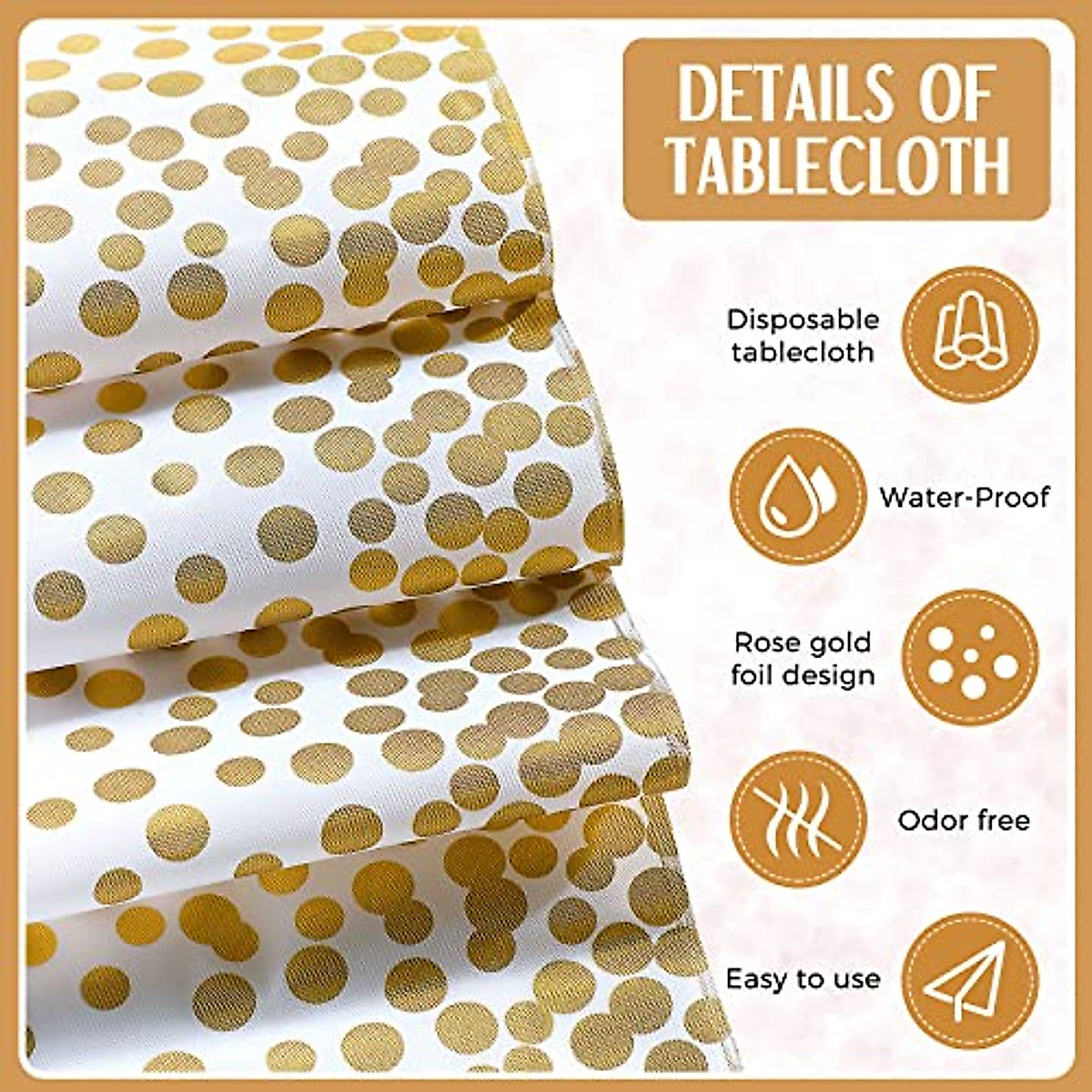 8 Pack Disposable Plastic Tablecloths and Satin Table Runner, 54 x 108 Inch Tablecloth, 12 x 108 Inch Table Runners for Wedding Graduation Birthday Baby Shower New Year Party (Gold)