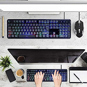 Pomya USB Keyboard Mouse Set, Gaming Keyboard with Backlight Effet with Mouse 800 1200 1600dpi Adjustable Universal for All System
