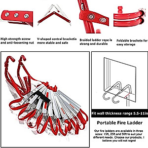 Niczu Metal Fire Escape Ladder with Anti-Slip Rungs for Home Use, Portable Emergency Escape Safety Ladder from Balcony, Withstand Weight up to 992 lbs,10M/32FT