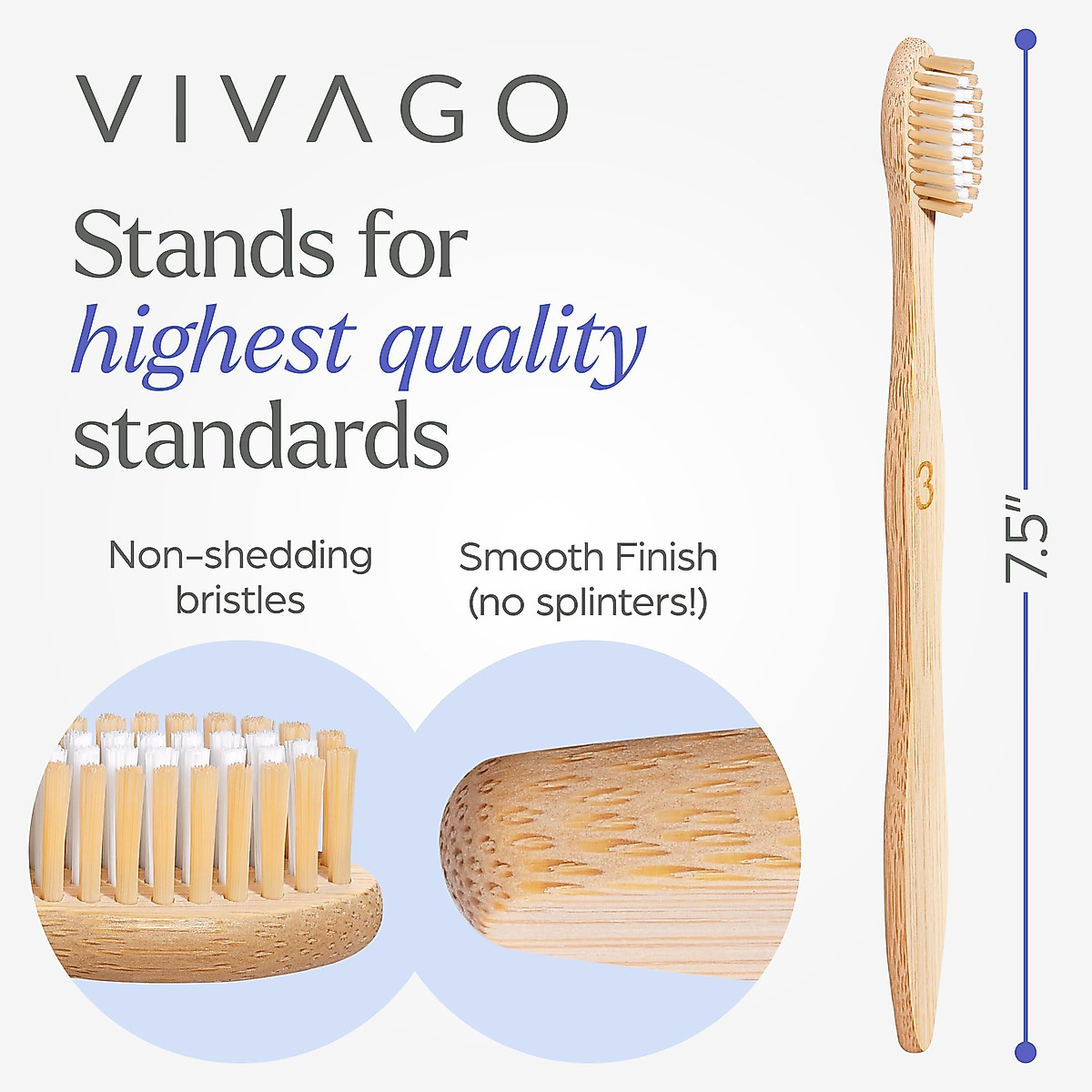 VIVAGO Bamboo Toothbrushes Medium Bristles 10 Pack - BPA Free Medium Bristles Toothbrushes for Adults | Eco-Friendly, Compostable & Biodegradable Toothbrush | Natural Wooden Toothbrushes