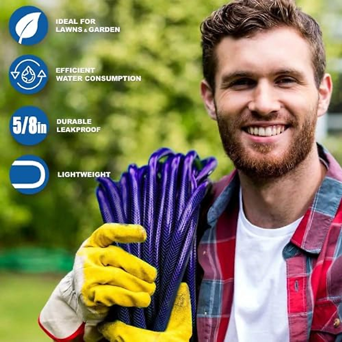 FangFarm 5/8" Outdoor PVC Garden Hose with Water Stop, Hose Shut Off Valve, Flexible Water Hose, Durable and Leakproof, Solid Brass GHT Connector (20FT, Blue)