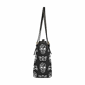 InterestPrint Skull Floral Pattern Women's Large Capacity Work Tote Shoulder Bag
