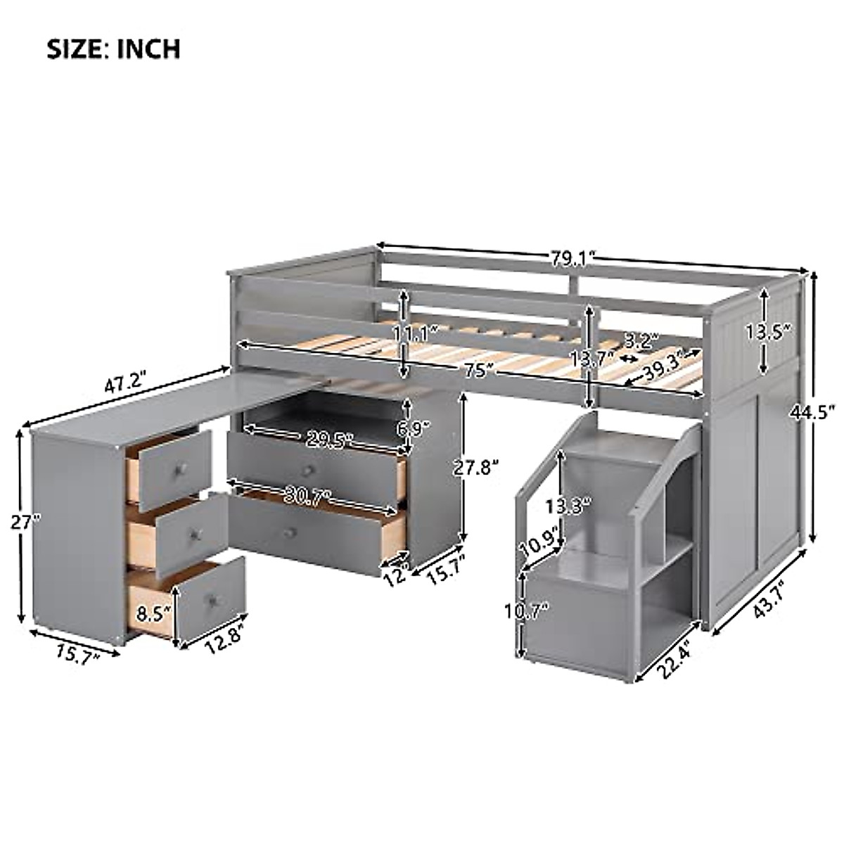 DEYOBED Twin Size Wooden Loft Bed Frame with Ladder - Suitable for Kids, Teens, and Adults, Maximizing Space and Comfort in Bedrooms